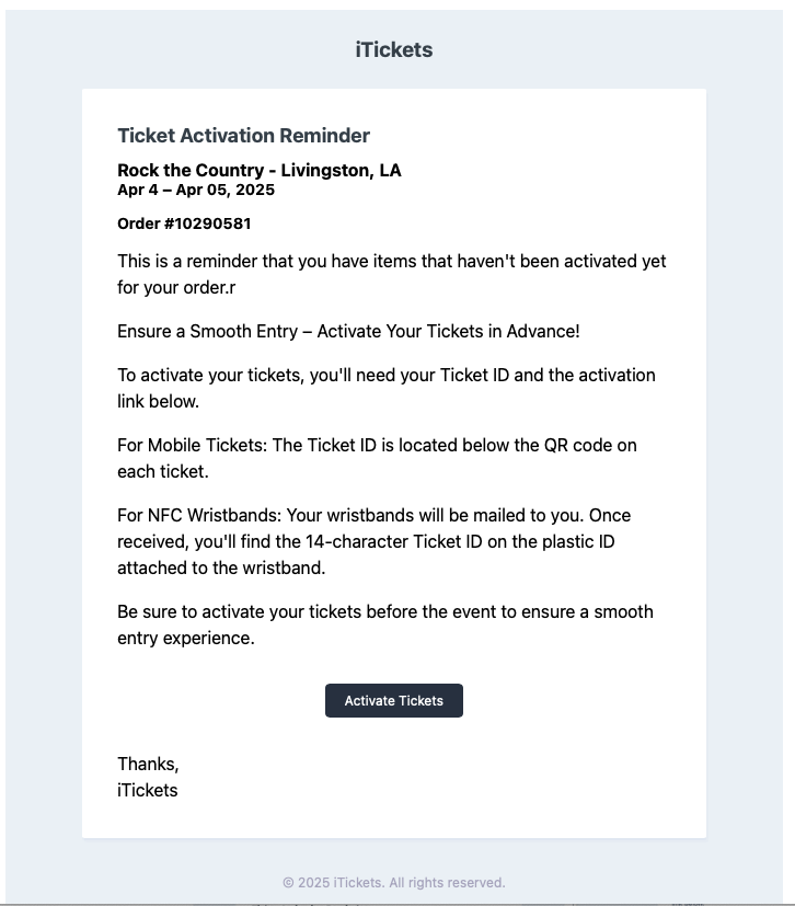 Ticket Activation – iTickets