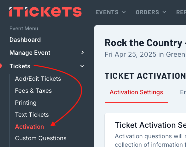 Ticket Activation – iTickets